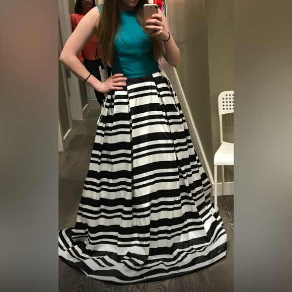 Mac Duggal | Dresses | Mac Duggal Teal Stripe Formal Dress | Poshmark